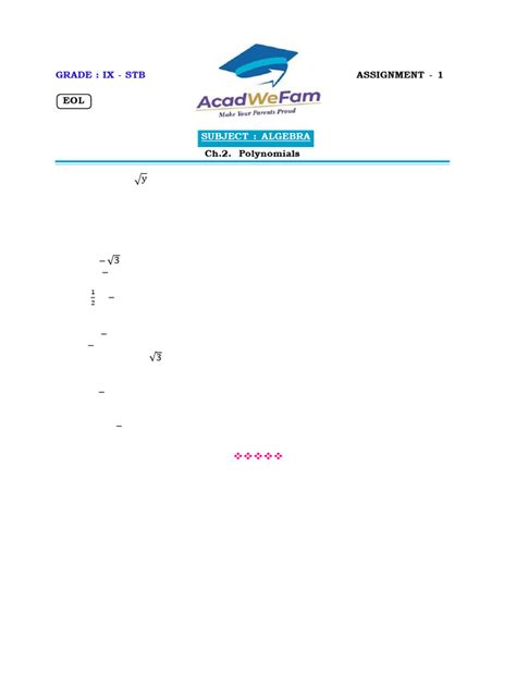 Polynomials Assignment 1 Pdf