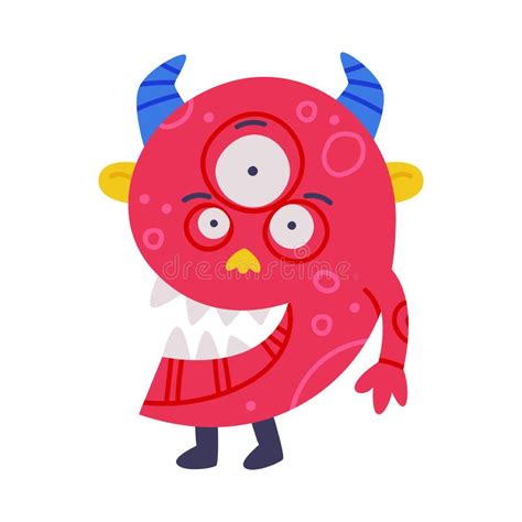 Monster Number Nine Or Numeral With Face And Hand Vector Illustration