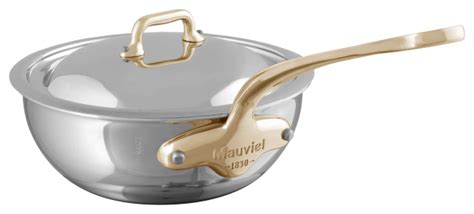 Mauviel M Cook B Curved Splayed Saute Pan With Lid Brass Handle Qt Contemporary Saute