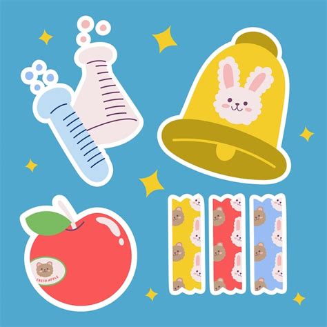 Premium Vector School Stationery Kawaii Sticker Set Hand Drawn Office