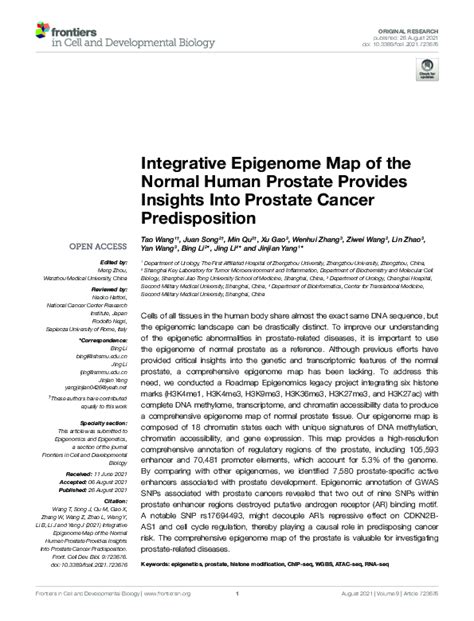 Pdf Integrative Epigenome Map Of The Normal Human Prostate Provides