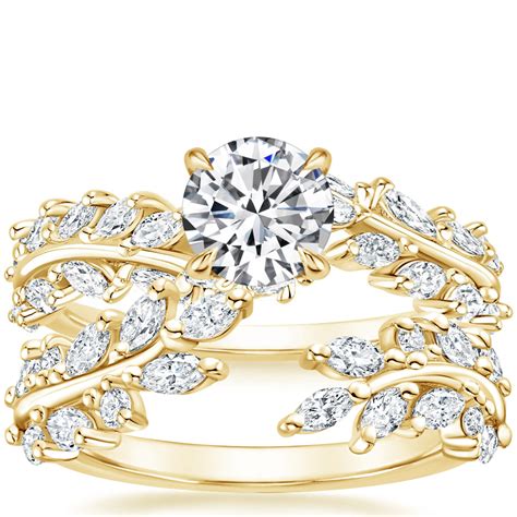 18k Yellow Gold Winding Ivy Diamond Ring 34 Ct Tw With Sweeping Ivy Diamond Ring 12 Ct