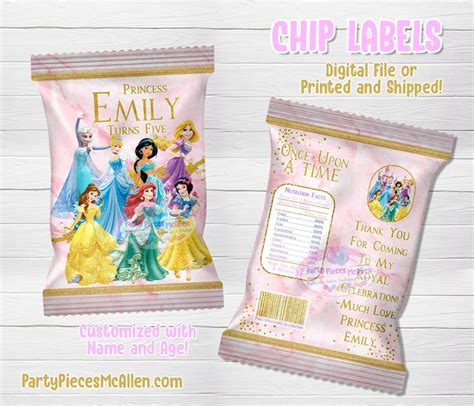 Princess Chip Bags Princess Party Supplies Princess Digital Files