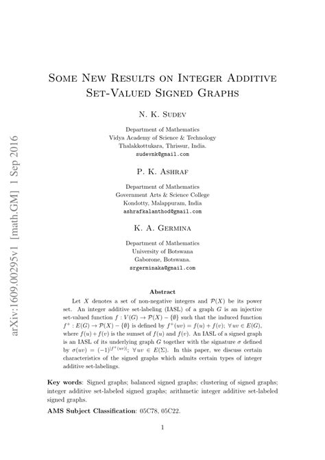 Pdf Some New Results On Integer Additive Set Valued Signed Graphs