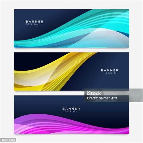 Spanduk Web Berwarnawarni Dengan Bentuk Gelombang Dan Geometris Koleksi