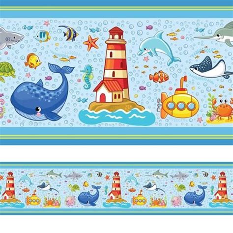 Faixa Decorativa De Parede Infantil Fundo Do Mar 15cmx3m Quartinhos Faixa De Parede