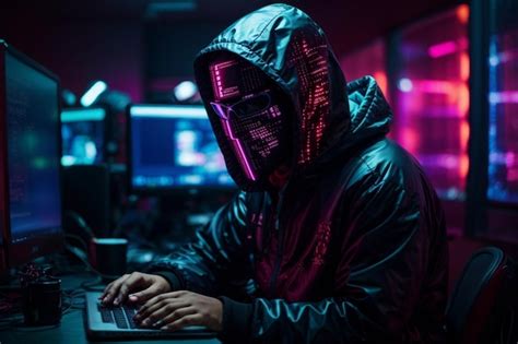 Premium Ai Image A Hacker With Hidden Face Using A Computer In A Dark