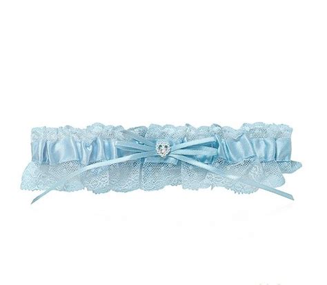 Blue Satin And Lace With Pearl Heart And Diamante Garter The Specialty House
