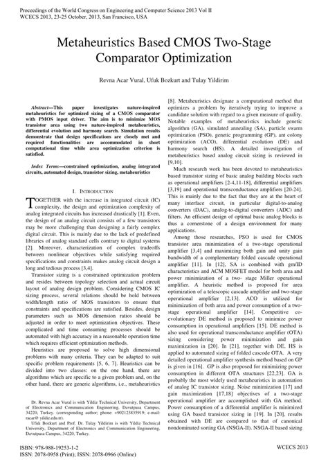 Pdf Metaheuristics Based Cmos Two Stage Comparator Optimization