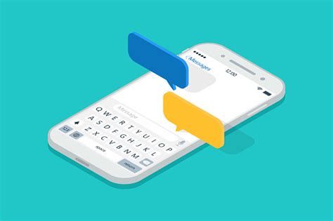 메시지 채팅과 Isometric 스마트 폰 휴대 전화에 Sms를 밀어 모바일 화면에서 3d 알림 전화에서 소셜 토크를위한 연설