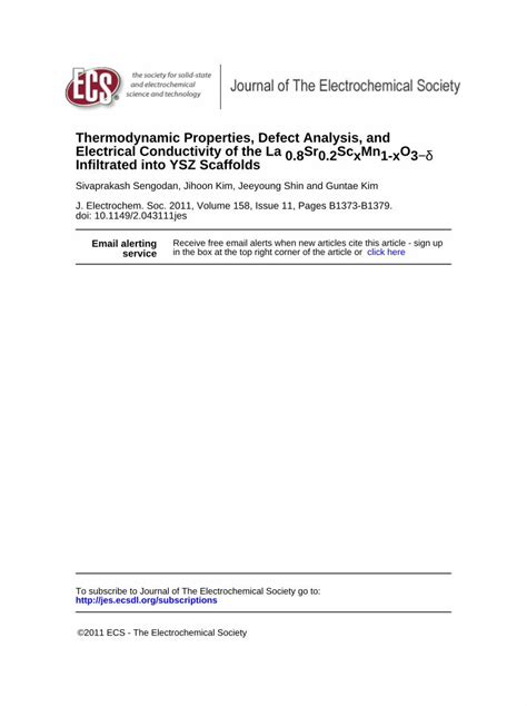 Pdf Thermodynamic Properties Defect Analysis And Electrical Conductivity Of The La08sr0