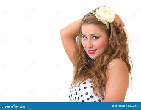 Mooie Speld Op Meisje Met Bloem In Haar Stock Afbeelding Image Of