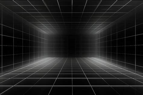 Premium Photo Immersive 3d Wireframe Grid Room Vector Background With
