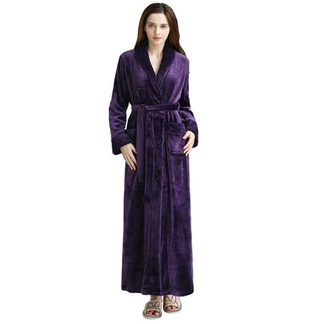 Amitofo Womens Plush Robe Soft Warm Fleece Bathrobe Lightweight Long