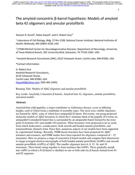 Pdf The Amyloid Concentric β Barrel Hypothesis Models Of Amyloid