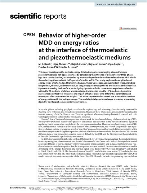 Pdf Behavior Of Higher Order Mdd On Energy Ratios At The Interface Of Thermoelastic And