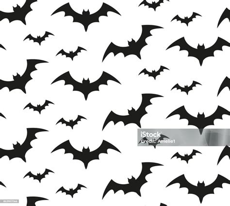 박쥐 실루엣 완벽 한 패턴입니다 할로윈 반복 텍스처입니다 Flittermouse와 무서운 끝 없는 배경 벡터 일러스트입니다 0명에 대한 스톡 벡터 아트 및 기타 이미지
