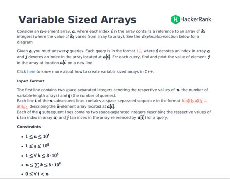 Variable Sized Arrays HHackerRank Consider An Chegg Com