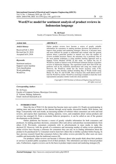 Pdf Word2vec Model For Sentiment Analysis Of Product Reviews In
