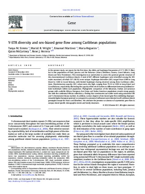 Pdf Y Str Diversity And Sex Biased Gene Flow Among Caribbean Populations