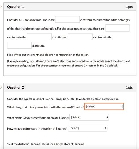 Solved Question 1 1pts Consider A 2 Cation Of Iron There Are