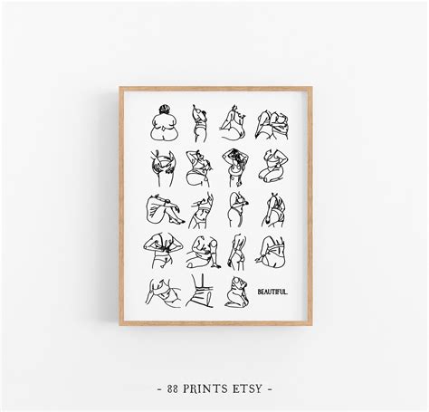 Digital Body Positive Line Art Print Wall Art Love Yourself Line Art