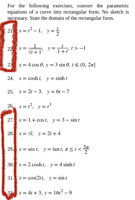 Solved For The Following Exercises Convert The Parametric