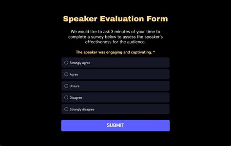 Speaker Evaluation Form Template Visme