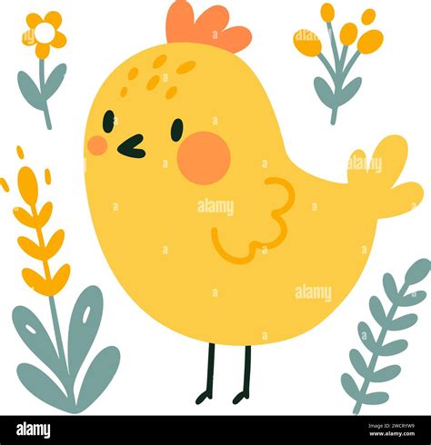 Cute Easter Chick With Flowers Easter Vector Illustration Stock