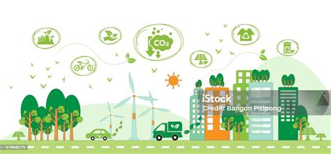 청정 에너지를 사용하여 Co2 배출량을 줄이고 평면 아이콘 벡터 일러스트레이션으로 기후 변화 문제를 줄이는 개념 웹 배너를 위한 녹색 환경 템플 인포그래픽 디자인 기후