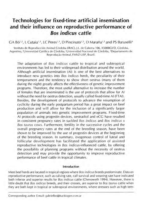 Pdf Technologies For Fixed Time Artificial Insemination And Their Influence On Reproductive