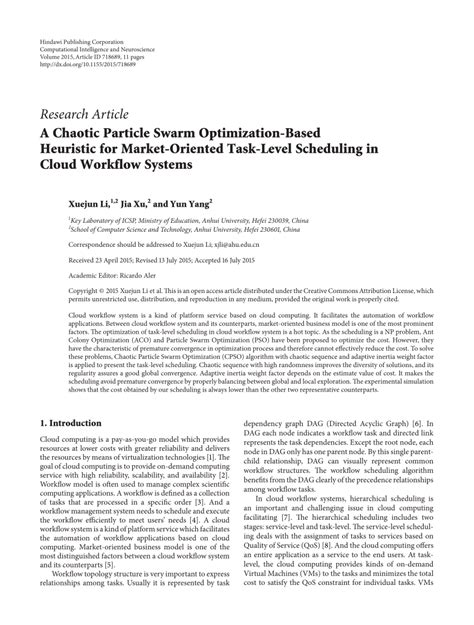 Pdf A Chaotic Particle Swarm Optimization Based Heuristic For Market