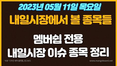 멤버쉽전용 5월 11일 내일시장 볼 종목들과 이슈들 세부정리 Youtube