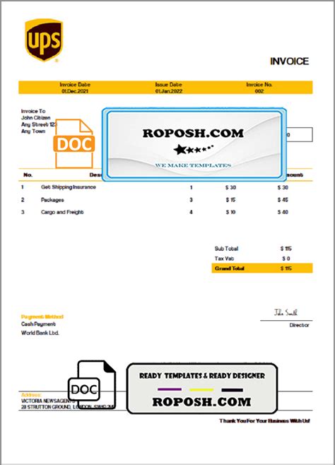 Usa Ups Invoice Template In Word And Pdf Format Fully Editable Roposh