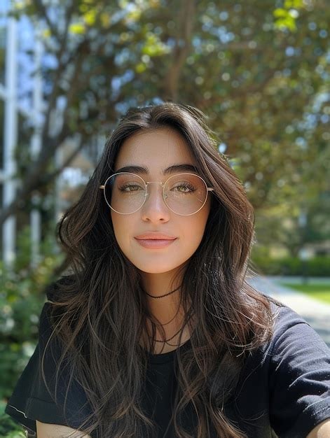 A Selfie Of An Attractive Woman With Long Dark Brown Hair Wearing