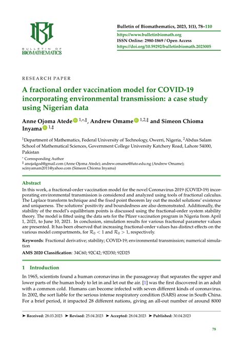 PDF A Fractional Order Vaccination Model For COVID 19 Incorporating