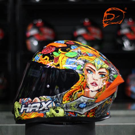 Casco Integral Hax Force Valkyeri Naranja Brillante Moto Helmets