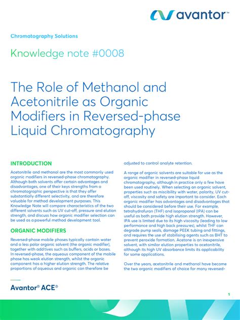 Methanol And Acetonitrile As Organic Modifiers