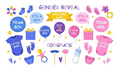 Free Vector Cute Gender Reveal Party Elements Vector Illustrations Set