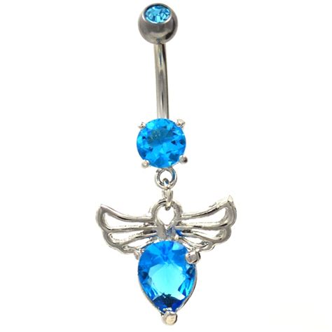 Triple Aqua Cz Angel Wings Belly Button Ring