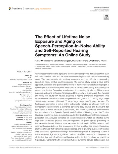 Pdf The Effect Of Lifetime Noise Exposure And Aging On Speech