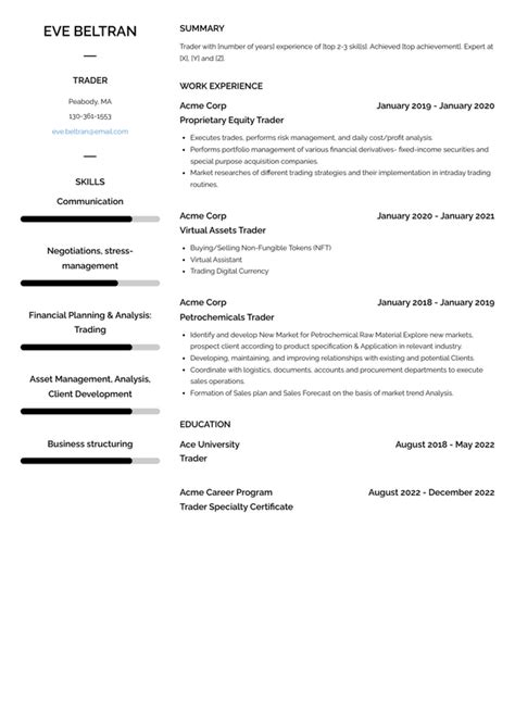 3 Trader Resume Examples And Templates