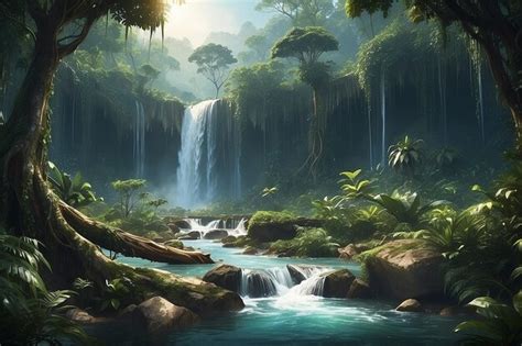 Premium Photo Beautiful Landscape Deep Forest Waterfall In A Jungle