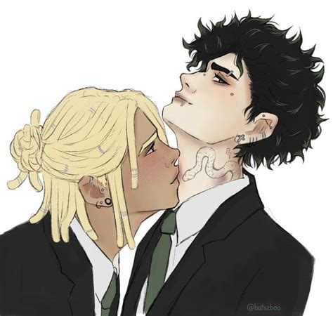 Two People Are Kissing Each Other In Front Of A White Background And