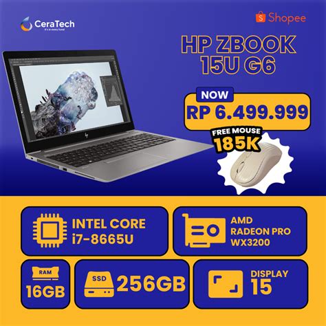 Jual Laptop HP Zbook 15U G6 Intel Core I7 Gen 8 Ram 16 Ssd 256gb AMD Radeon Pro WX3200