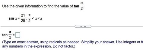 Solved A Use The Given Information To Find The Value Of Tan Chegg Com