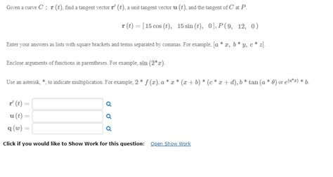 Solved Given A Curve Crt Find A Tangent Vector R T A