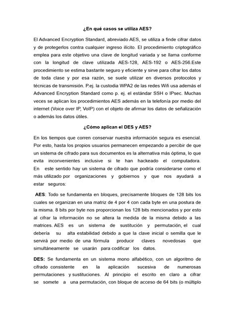 Des Y Aes Pdf Criptografía Clave Criptografía
