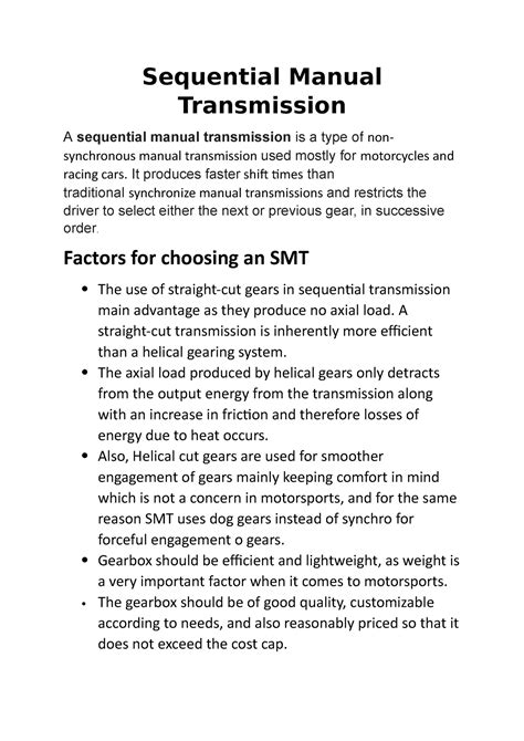 Sequential Manual Transmission Sequential Manual Transmission A