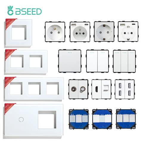Bseed 기계식 버튼 스위치 라이트 스위치 용 유리 패널 프레임 Eu 벽 플러그 Cat5 6 Tv 위성 Usb 소켓 Diy